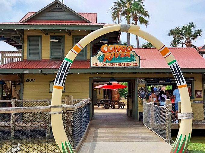 Welcome to the Jurassic Park of mini-golf! This waterfall isn't just for show – it's nature's way of saying, "You're in for a wild ride!"