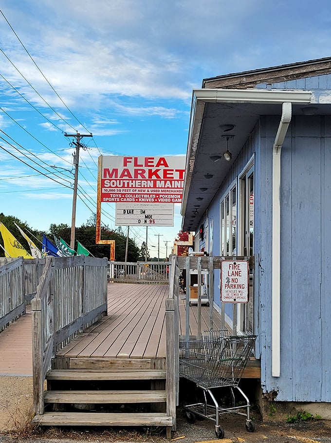 Welcome to the treasure hunter's paradise! This unassuming blue building holds more stories than your grandma's attic – and probably a few of her lost earrings too.