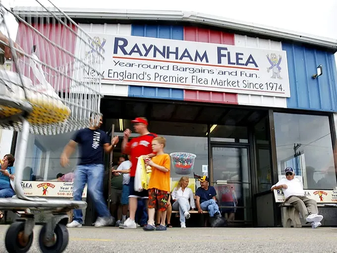 Step right up to bargain heaven! The Raynham Flea Market's patriotic facade promises a star-spangled shopping spree that'll make your wallet salute with joy.