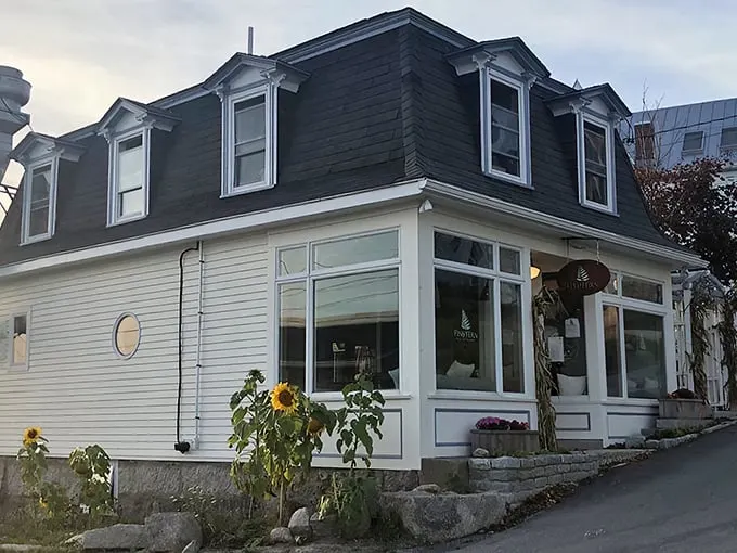 A coastal gem that's more than meets the eye! Fin and Fern's charming exterior promises culinary adventures within, with sunflowers standing guard like nature's own maître d's.