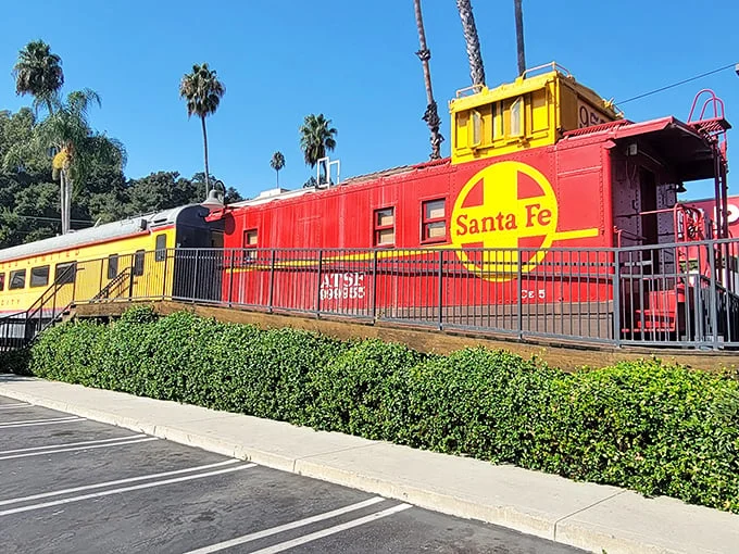 All aboard the flavor express! This eye-catching Santa Fe train car isn't just for show—it's your ticket to burger paradise in Studio City.
