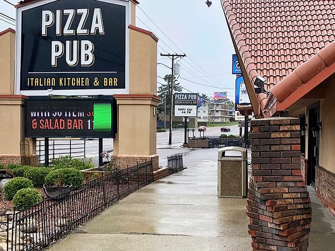 Pizza Pub: Where dreams and calories collide! This neon-lit beacon of cheesy goodness stands ready to welcome hungry souls into its warm, Italian-inspired embrace.