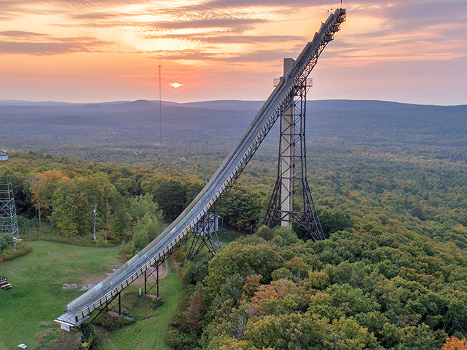 Behold, the Eiffel Tower of the North Woods! This metal marvel pierces the sky like a toothpick in a particularly ambitious club sandwich.