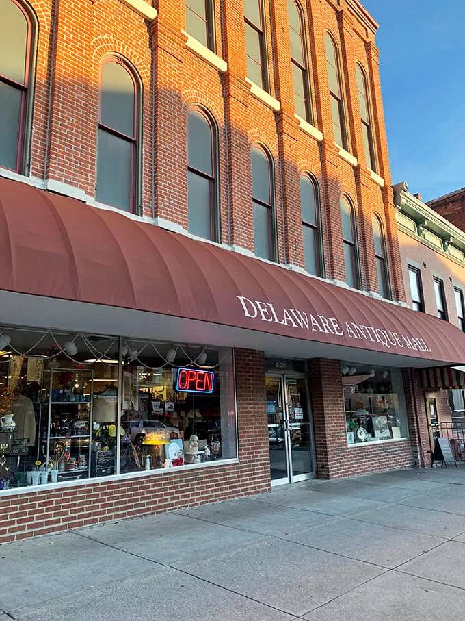 Step right up to the time-travel emporium! The Delaware Antique Mall's facade promises a journey through decades.