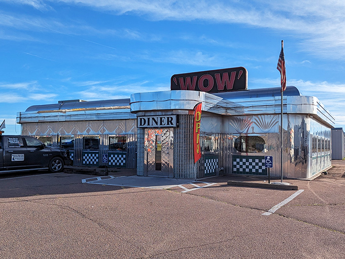 Shiny and chrome, this diner's exterior is straight out of a '50s sci-fi flick. Beam me up, Scotty – I'm ready for some out-of-this-world breakfast!