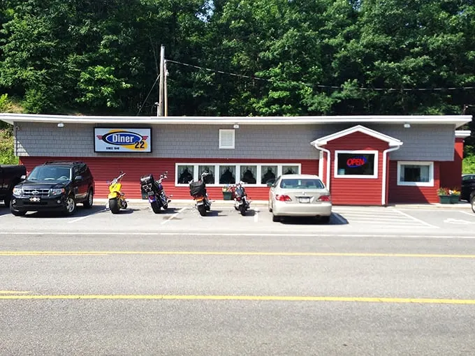 Welcome to flavor town! This cozy red exterior isn't just a diner, it's a portal to comfort food paradise.
