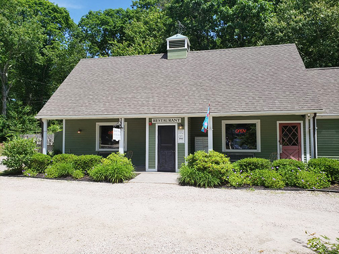 A cozy green haven beckons! The Hungry Haven's exterior is like a warm hug from your favorite aunt, complete with charming flower beds and a welcoming atmosphere.
