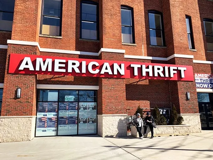 Welcome to the brick-and-mortar wonderland of American Thrift! This unassuming facade hides a treasure trove that would make Indiana Jones jealous.