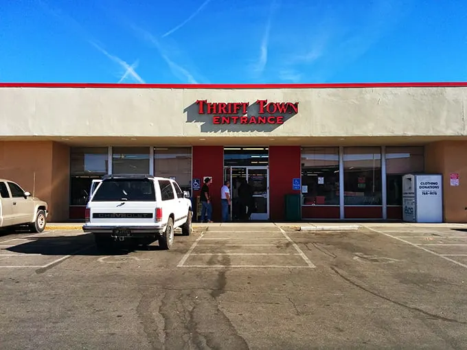 Welcome to Thrift Town, where bargain hunters' dreams come true! This unassuming exterior hides a treasure trove of secondhand delights waiting to be discovered.
