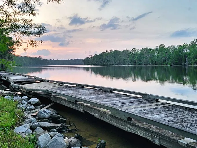 Sunset serenity or nature's TV? This wooden pier offers front-row seats to Louisiana's most captivating evening show.
