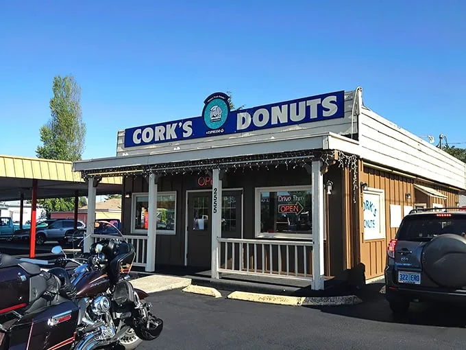 Step back in time! Cork's Donuts looks like it was plucked straight from a Norman Rockwell painting, promising sweet nostalgia with every bite.