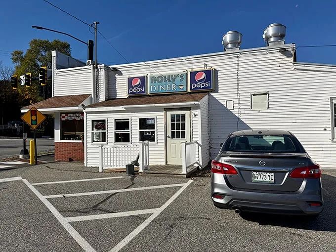 Welcome to Rolly's Diner, where the exterior might be humble, but the flavors inside are anything but! This unassuming white building houses breakfast dreams that would make even the Gilmore Girls jealous.