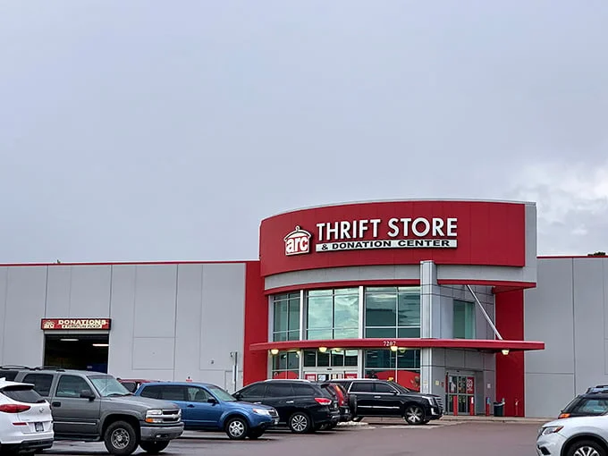 Welcome to bargain paradise! This sprawling red-and-white building isn't just a store—it's a treasure hunter's dream come true.