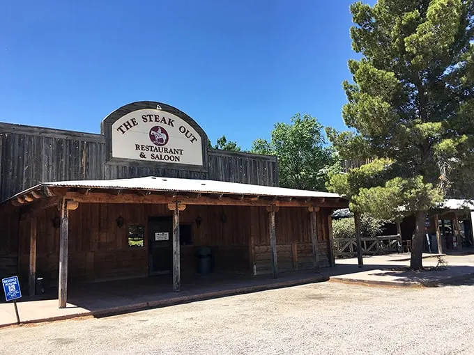 Howdy, partner! This ain't no mirage – The Steak Out's rustic charm is as real as the mesquite-grilled goodness waiting inside. Giddy up and come on in!