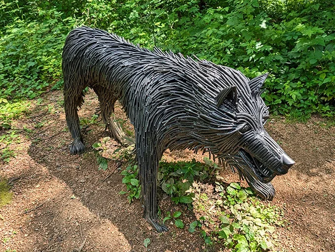 Who's afraid of the big bad wolf? This wire wonder looks ready to howl at the moon or chase after Little Red Riding Hood's picnic basket.