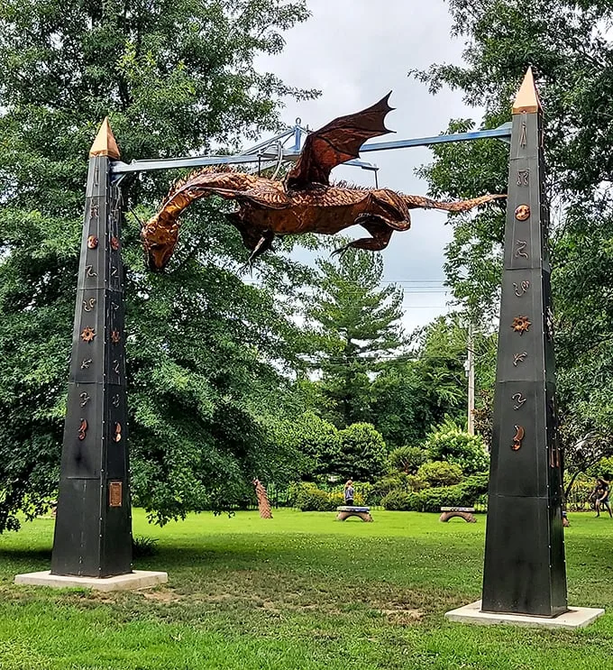 "Who needs Hogwarts when you've got this? A dragon soars over Carbondale, guarding the entrance to a realm of wonder."
