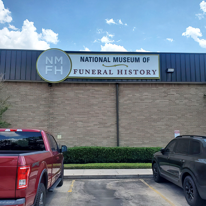 Welcome to the afterlife's waiting room! This unassuming brick facade hides a treasure trove of morbid curiosities.
