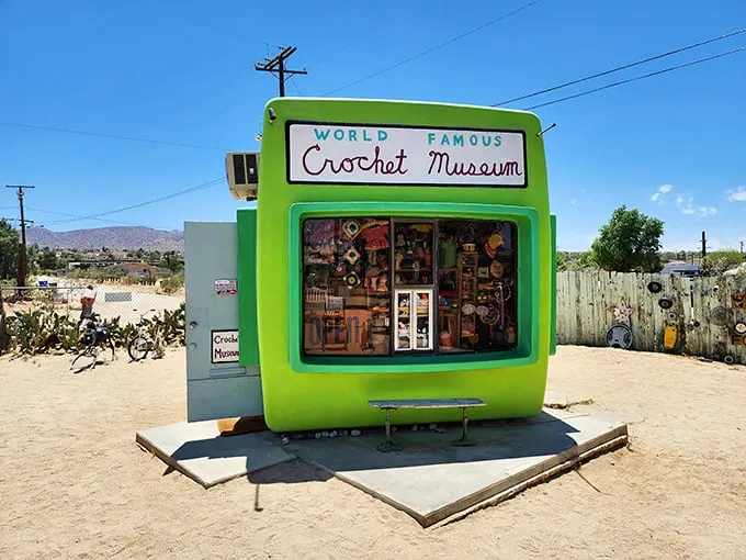 A lime-green oasis in the desert? No, it's not a mirage—it's the World Famous Crochet Museum! This quirky photo booth turned yarn paradise is Joshua Tree's wooliest attraction.
