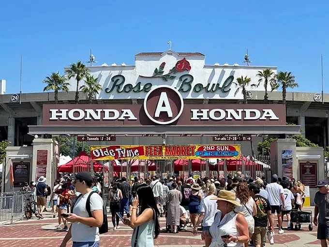 Step right up to the greatest show on Earth! The Rose Bowl Flea Market's vibrant entrance promises a treasure trove of wonders waiting to be discovered.