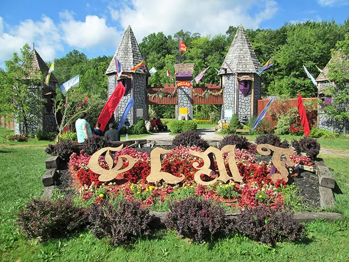 Welcome to Hogwarts! Oh wait, it's the Great Lakes Medieval Faire entrance. Same magical vibe, fewer owls delivering mail.