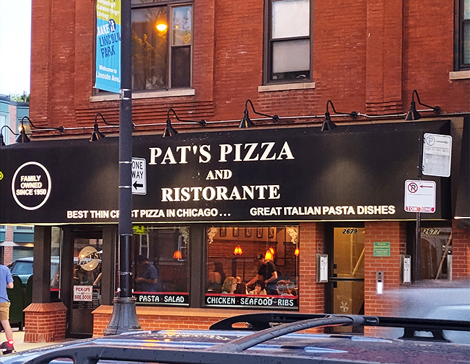 A beacon of pizza perfection! Pat's Pizza and Ristorante stands proud, promising a slice of heaven within its brick walls.