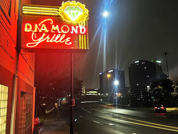 A diamond in the rough! This neon sign beckons hungry souls to a culinary oasis amid Akron's urban landscape. Time-travel never looked so delicious.
