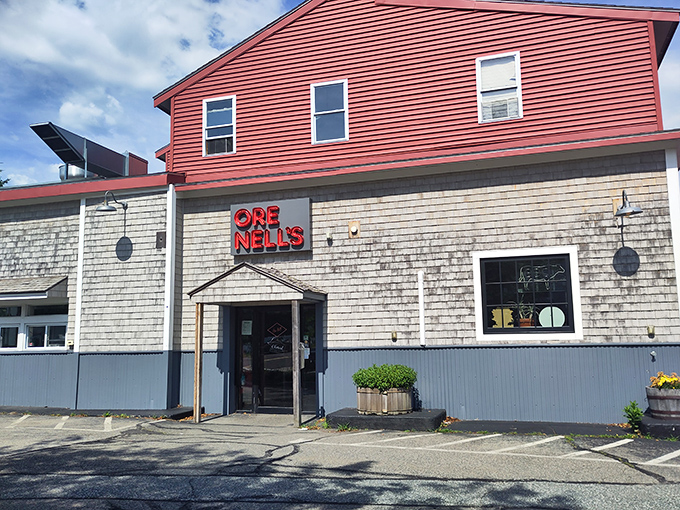 Welcome to BBQ paradise! Ore Nell's rustic charm and vibrant red exterior are like a beacon for meat lovers in Kittery, Maine.
