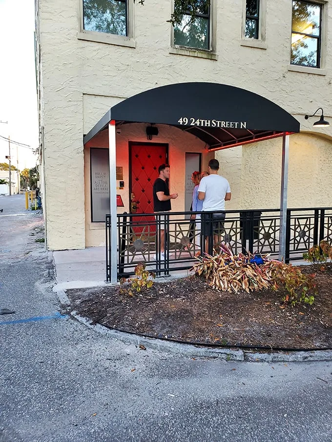 Knock knock! Who's there? A hidden gem that's about to rock your world. This unassuming entrance is your portal to a night of mystery and indulgence.