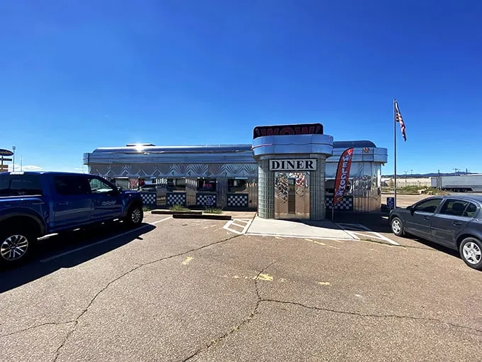Shiny and chrome, this diner's exterior is straight out of a '50s sci-fi flick. Beam me up, Scotty – I'm ready for some out-of-this-world breakfast!