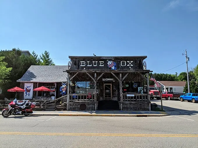 Welcome to the Blue Ox, where rustic charm meets culinary adventure! This weathered wooden facade has been inviting hungry travelers for over a century, proving that good taste never goes out of style.