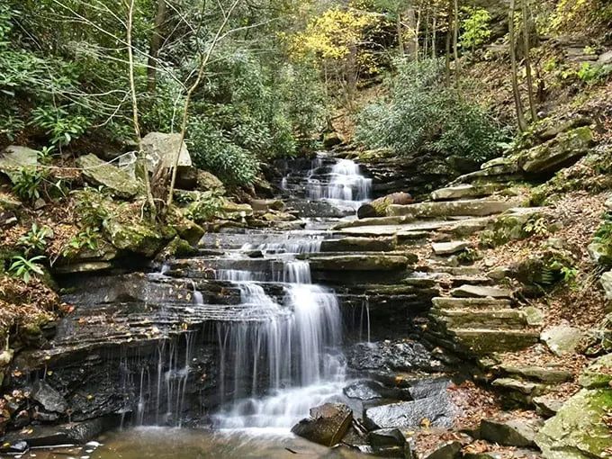 Cascading serenity: Nature's staircase of water invites you to pause and ponder life's flow.