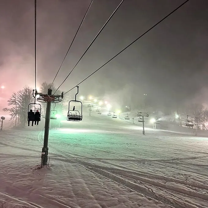 Night skiing magic: Illuminated slopes transform into ribbons of light. It's like skiing through a galaxy far, far away – just don't expect to find Yoda in the lodge.