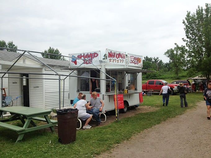 Forget food trucks, these are flavor chariots! Mini donuts and corndogs galore—because antiquing works up an appetite worthy of the Minnesota State Fair.