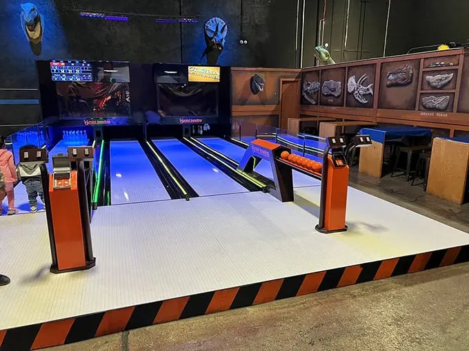 Strike! These dino-mite lanes prove that even extinct creatures can enjoy a good game of bowling. Who knew T-rex had such a mean spare game?
