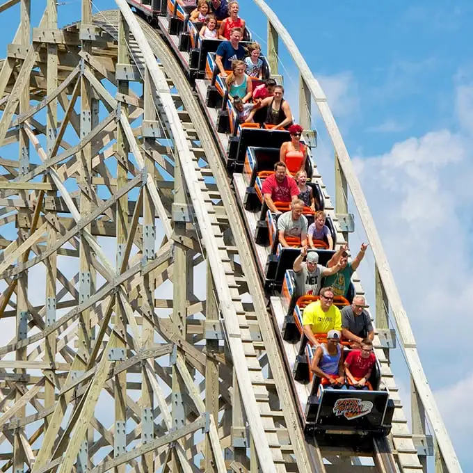 Screams of delight or terror? Why choose! These riders are getting their adrenaline fix faster than you can say "Go Pack Go!"