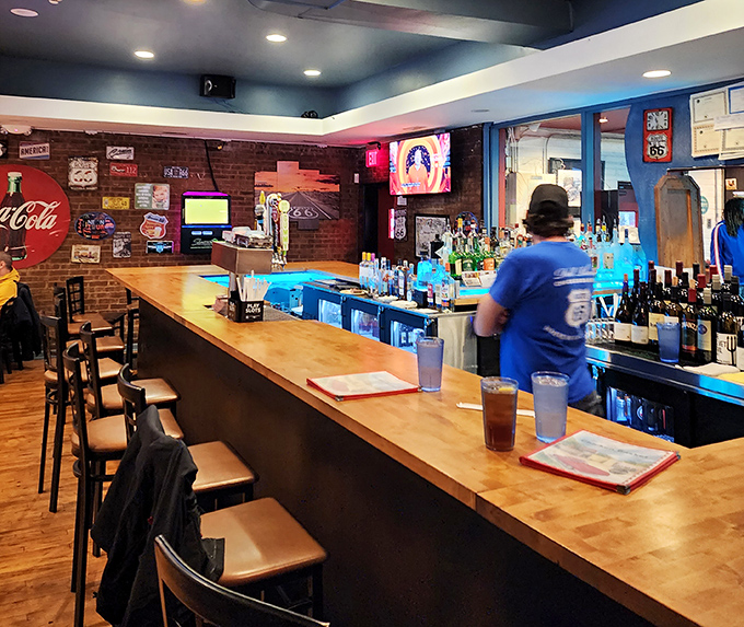 Shaken, stirred, or with extra nostalgia? This bar area serves up cocktails with a side of Americana that would make Don Draper jealous.