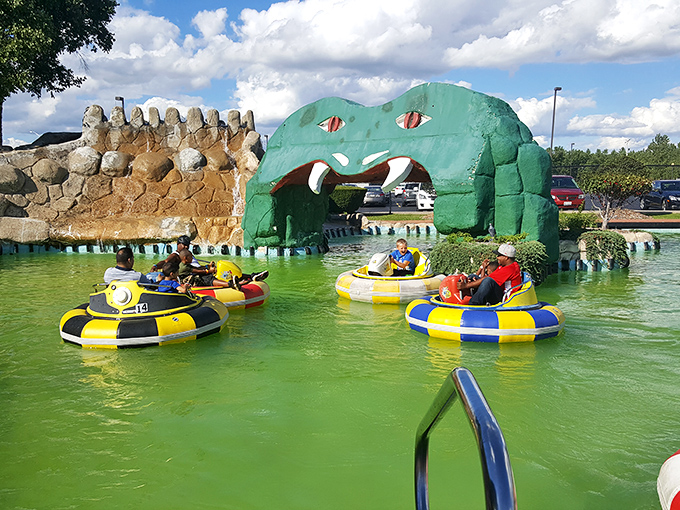 Splash into summer fun! These bumper boats are like a gentle version of Waterworld, minus the post-apocalyptic drama.