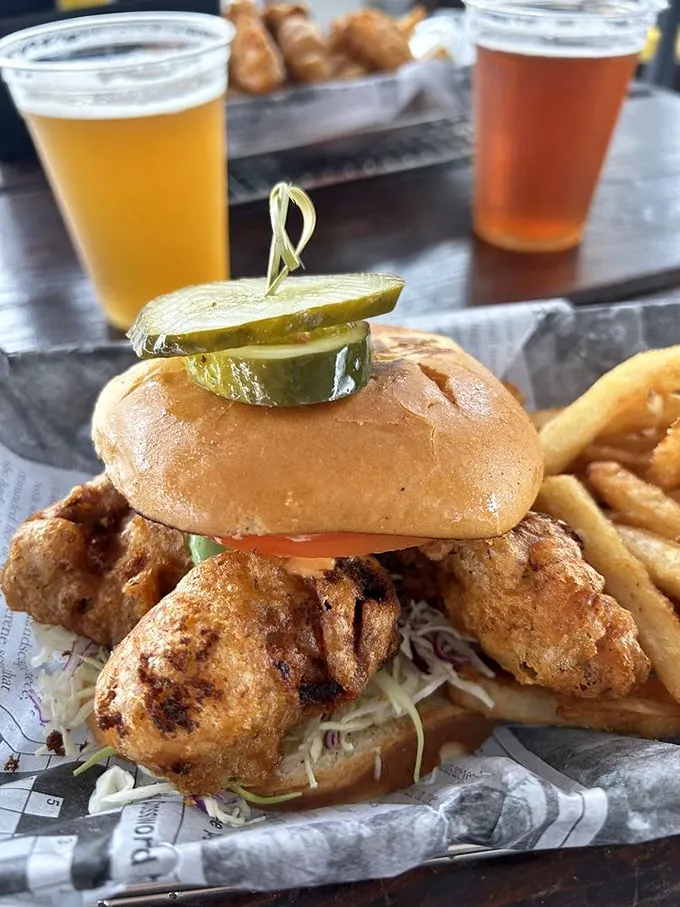 Po' boy, rich flavor! This fried oyster sandwich is a crispy, creamy masterpiece that'll have you speaking with a New Orleans drawl.