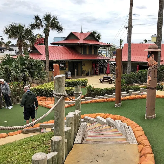 Stairway to heaven? More like stairway to the next challenging hole! Just remember, what goes up must come down – hopefully with a lower score.