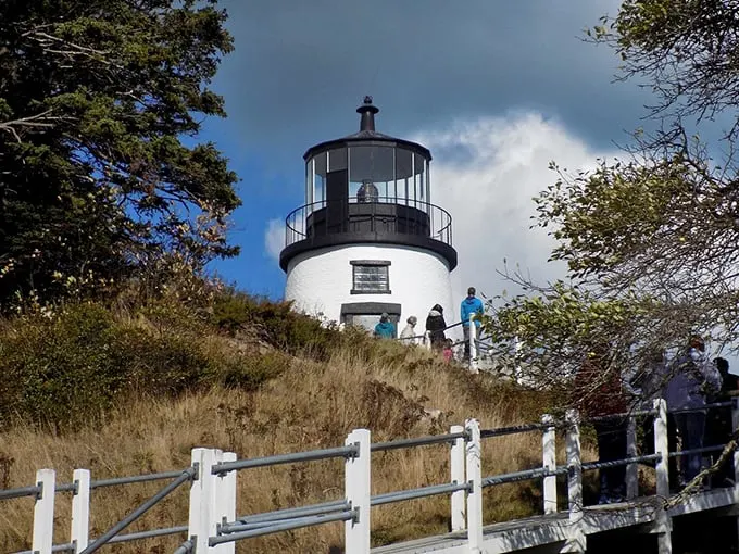 Autumn meets maritime history in this picturesque scene. It's like a Bob Ross painting come to life, happy little lighthouse included.
