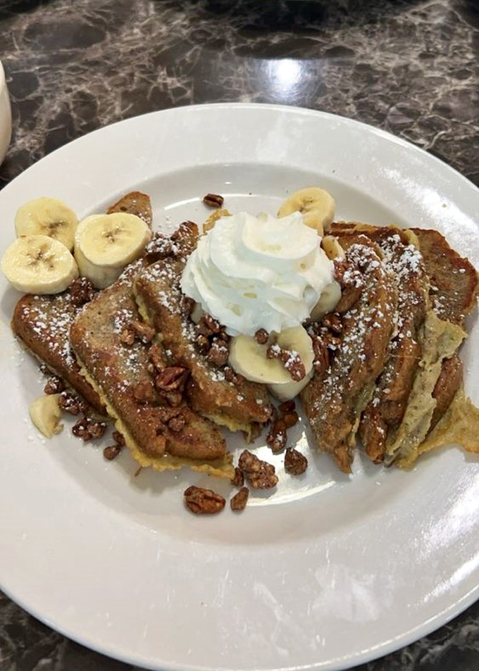 French toast that puts the "ooh" in "ooh la la"! Topped with enough goodies to make even Marie Antoinette say, "Let them eat this instead!"