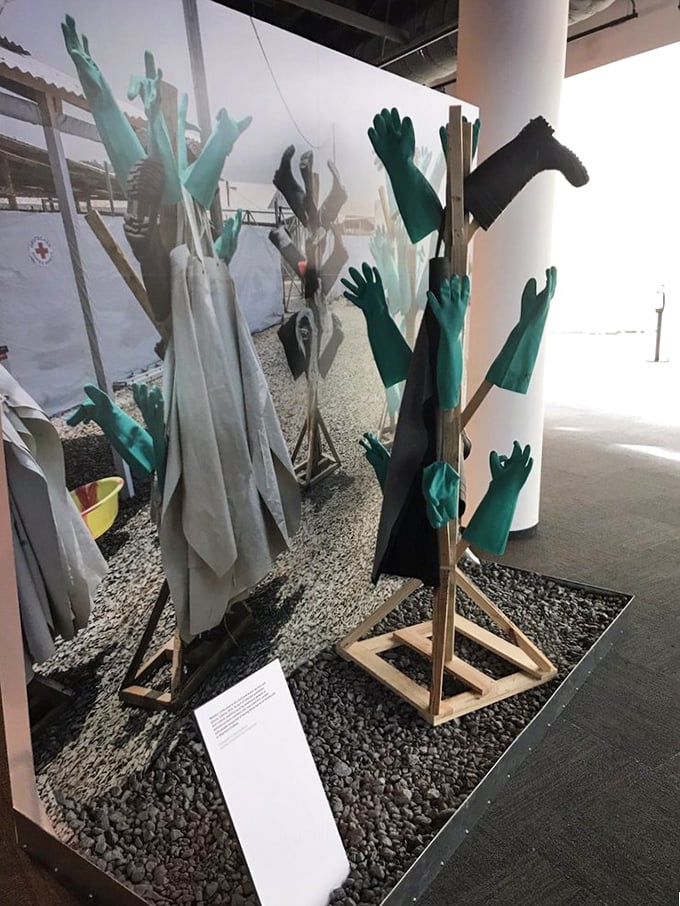The fashion police might object, but these gloves and boots are the height of safety chic in the world of disease control.