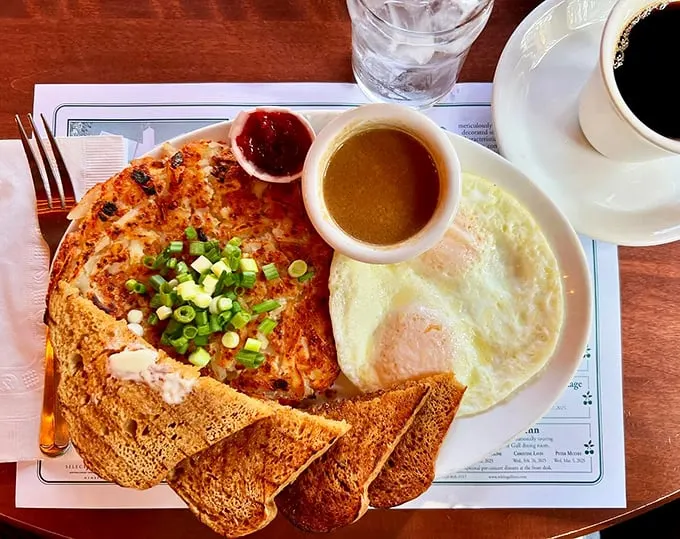 Breakfast of champions: A hearty plate that proves the old adage true—at the White Gull Inn, you're always just one meal away from a good mood.