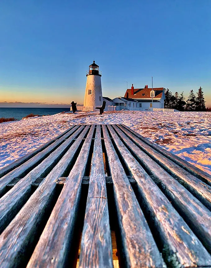 Winter wonderland meets maritime marvel. Snow-capped and serene, this chilly scene is straight out of a frosty fairy tale.