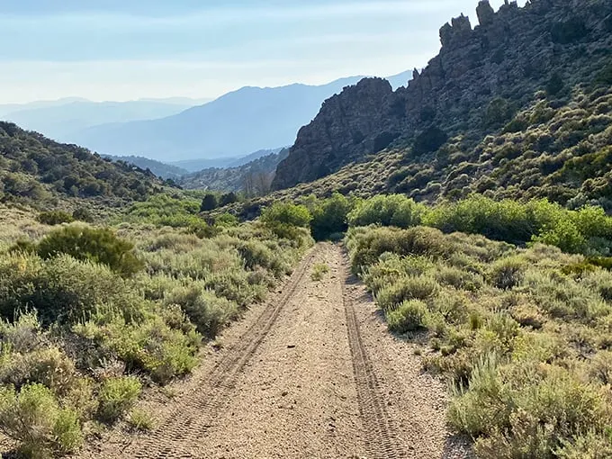 "The road less traveled… for good reason." A rugged path winds through the sagebrush, promising adventure and possibly a flat tire.