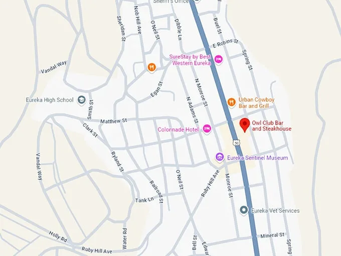 16 owl club bar and steakhouse map