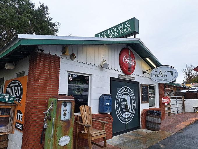 Step into a time machine disguised as a restaurant! This charming facade promises comfort food that'll transport you faster than Doc Brown's DeLorean.