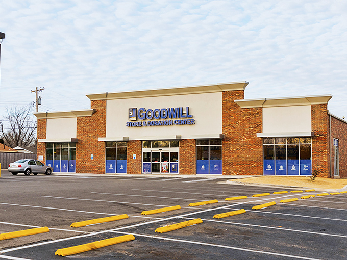 Welcome to Goodwill, where one person's castoffs become another's treasures! This brick-and-blue behemoth is a bargain hunter's paradise.