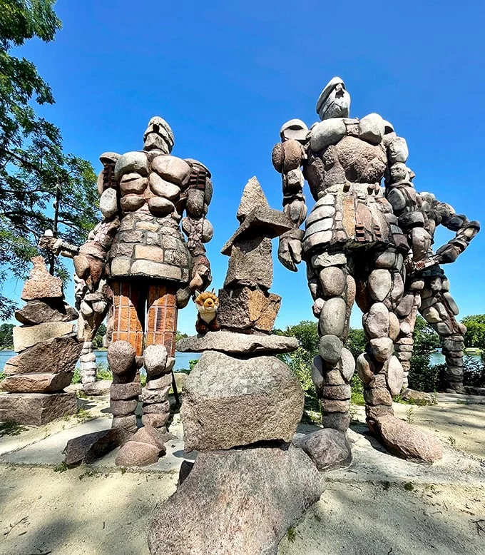 Rock Men: "Stone-cold giants or the world's most patient hide-and-seek players? These rocky fellows stand guard like nature's own action figures."