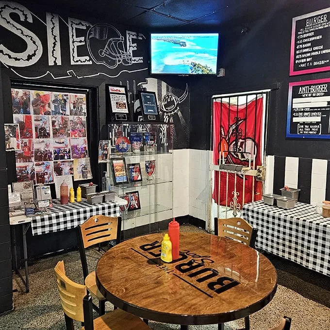 Step into a burger lover's dream! This cozy interior is where culinary magic happens, and diet plans go to die.